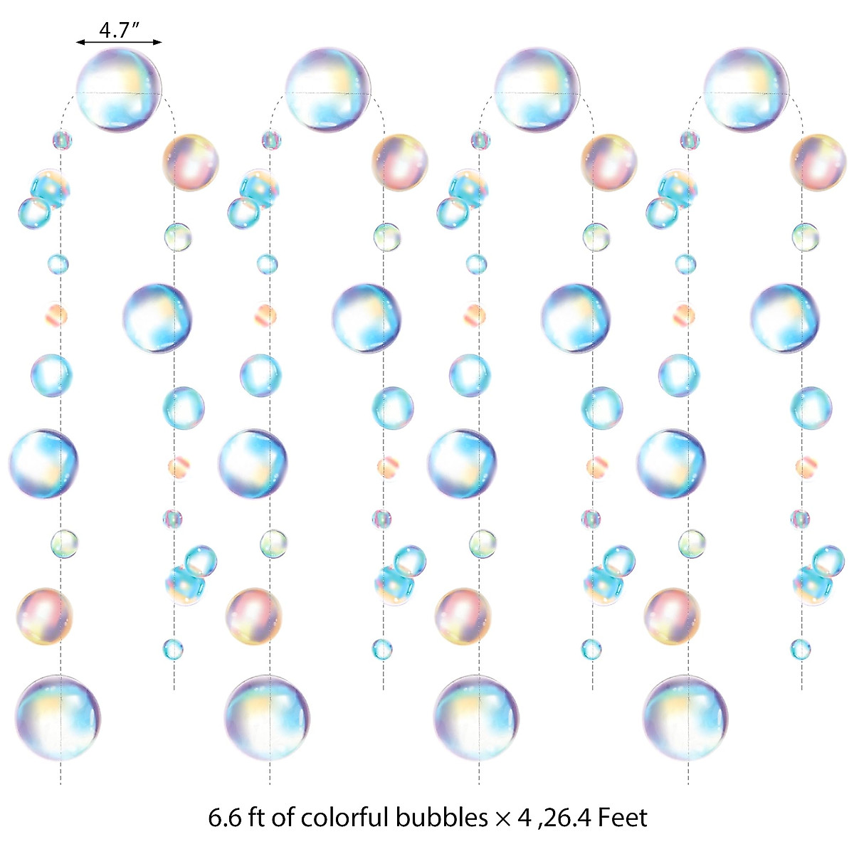 TISTON Under The Sea Bubble Garland, 4 Strings Bubble Decor for Little Mermaid Party Decorations, Hanging Bubbles for Ocean Theme Decor Underwater Backdrop Kids Birthday Supplies