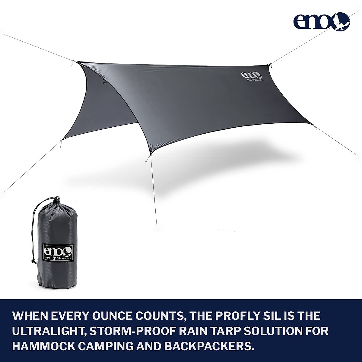ENO SubLink Hammock System - Includes Sub6 Hammock, Helios Suspension System, Guardian SL Bug Net, and ProFly Sil Rain Tarp - Set of Lightweight Hammock Essentials for Camping, or Hiking - Grey/Lichen