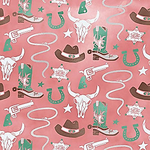Cute Cowgirl Birthday Wrapping Paper Premium Western Gift Wrap Party Decoration Decor (6 foot x 30 inch roll), Pink