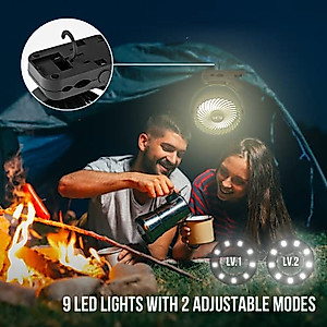 Portable Fan - 65H 12000mAh Tent Fans for Camping - Camping Fan Rechargeable Use As Power Bank, Battery Powered Fan with Hanging Hook, Camping Fans for Tents, Rechargable Fan for Camping, Black