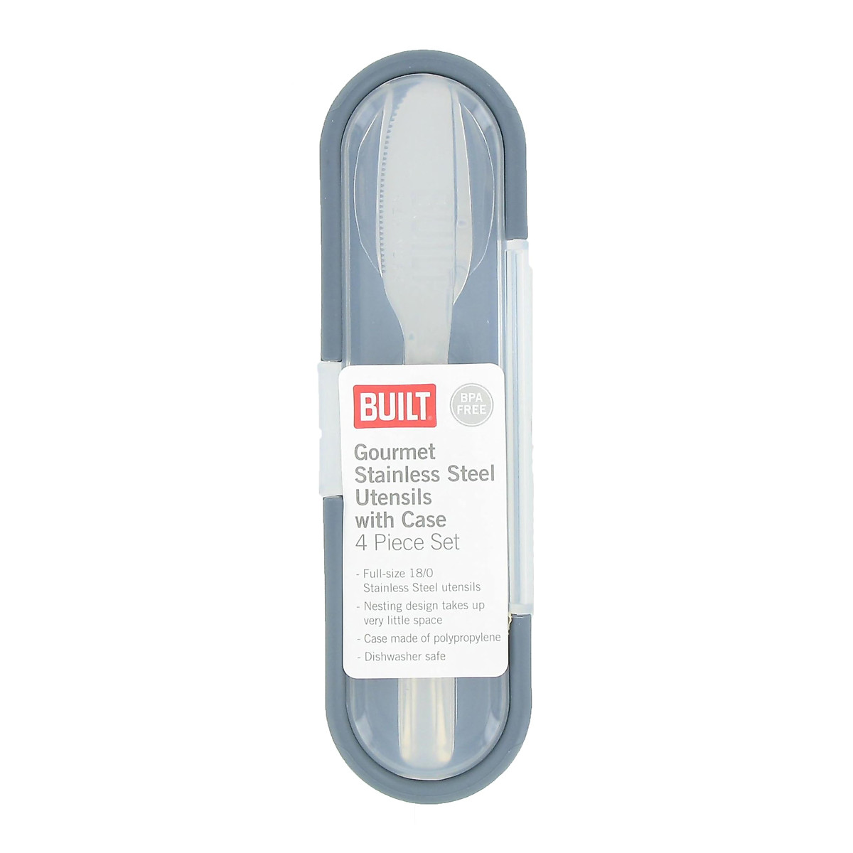 BUILT Gourmet Bento 4-Piece Stainless Steel Utensil Set With Nesting Case Black And Gray 5177854