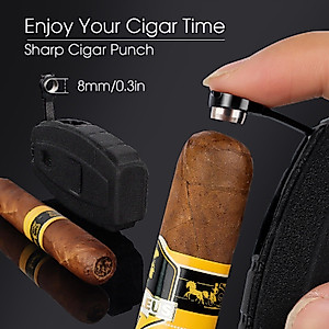 All-in-One Torch Cigar Lighter with Adjustable Jet Dual-Flame, Built-in Cigar Punch/Holder, Honorable Gift for Men, Birthday, Windproof Refillable Butane Cool Lighters for Smoking, Candles