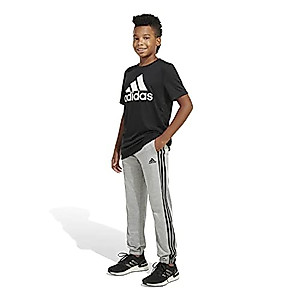 adidas Boys' Big Elastic Waistband Essentials French Terry 3-Stripe Jogger, Medium Grey Heather, S(8)