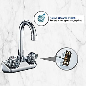 Evolvegoods Commercial Kitchen Faucet Wall Mount Kitchen Sink Faucet Utility Laundry Centerset Swivel High-Arc Spout 2 Handle Restaurant Chrome Mixer Tap NSF