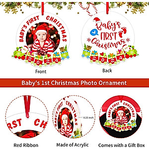 FaCraft Picture Frame Babys First Christmas Ornament 2024,1.77"x1.97" Photo Frame Baby's First Christmas Ornament 1st Train Personalized Baby Ornament Tree Decorations for Baby Boy Girl New Born