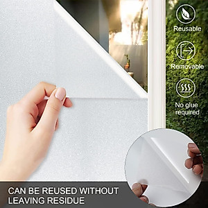 48 X 157.5inch Frosted Glass Window Film, Shackcom Bathroom Window Privacy Film - Non Adhesive Static Cling - Sun UV Blocking Heat Control Door Window Covering Decals for Home