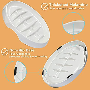 MSBC Slow Feeder Bowl, Fishbone Cat Dish for Cats and Puppies, Anti-Gulping Interactive Slow Feeder Cat Food Bowl, Non-Slip Puzzle Pet Bowl for Slow Eating, Melamine Bowl Preventing Choking White