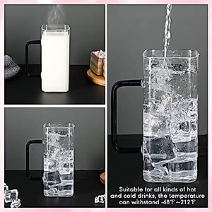 Rtteri 6 Set Glass Cups Square Drinking Glasses with Bamboo Lid Straw and Handle Appreciation Gifts for Employee Coworker Portable Coffee Mugs(13 oz, Small,Clear)