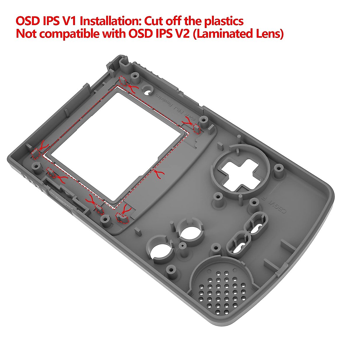 IPS Ready Upgraded eXtremeRate Clear Red Replacement Shell Full Housing & Black Screen Lens for Gameboy Color – Fit for GBC OSD IPS & Regular IPS & Standard LCD – Console & IPS Screen Without