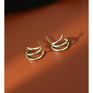 Reffeer Sterling Silver Multi Hoop Earrings Cuff Huggie for Women Teens Wrap Stud Earrings (B-Yellow)