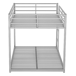 Full Over Full Bunk Bed with Ladder,Metal Floor Bunk Bed Frame with Safety Guardrail and Steel Slats Support for Kids Teen Girls Boys Adults Bedroom Furniture,Heavy Duty Metal Bed Frame (Silver, Full)