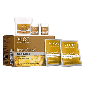 VLCC Gold Facial Kit - Single Use | Salon Like Facial at Home in Just 6-Steps | Includes Cleanser, Scrub, Cream, Face Pack & Moisturizing Gels | 2.12 Oz/60g