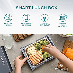 Inspire Ecoware Heatsbox, Smartphone Controlled Self Heating Hot Bento Box, Heats & Cooks Meals, Food Storage Containers, Portable Lunch Containers, 110V, Stainless Steel Tray and Lid
