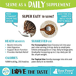 Raw Paws Organic Virgin Coconut Oil for Dogs & Cats, 16-oz - Supports Immune System, Digestion, Oral Health, Thyroid - All Natural Allergy Relief for Dogs - Hairball Relief