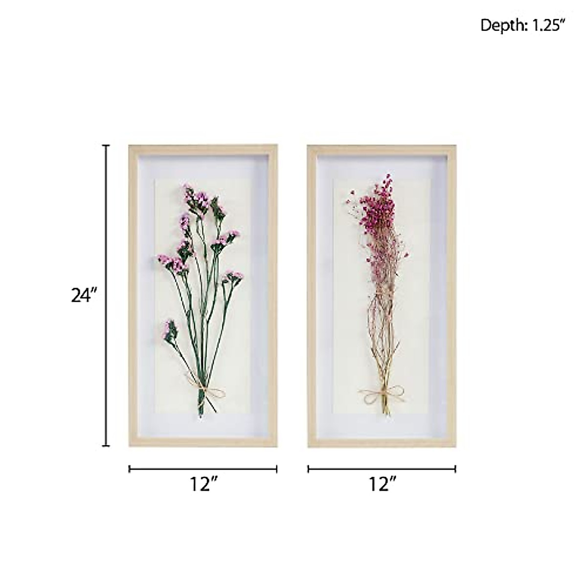 Madison Park Wall Art Living Room Décor - Sundried Natural Flowers in Shadowbox Frame, Floral Home Accent, Bedroom Decoration, Ready to Hang, 12" W x 24" H x 1.25" D, Multi 2 Piece