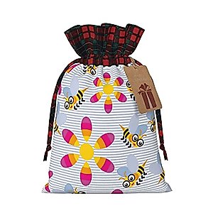 Christmas Drawstring Gift Bags Funny-Bee-Sunflower-Cute Buffalo Plaid Drawstring Bag Party Favors Bags