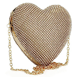 EROUGE Cute Heart Shape Clutch Purses Women Rhinestone Clutch Evening Bag (Silver)