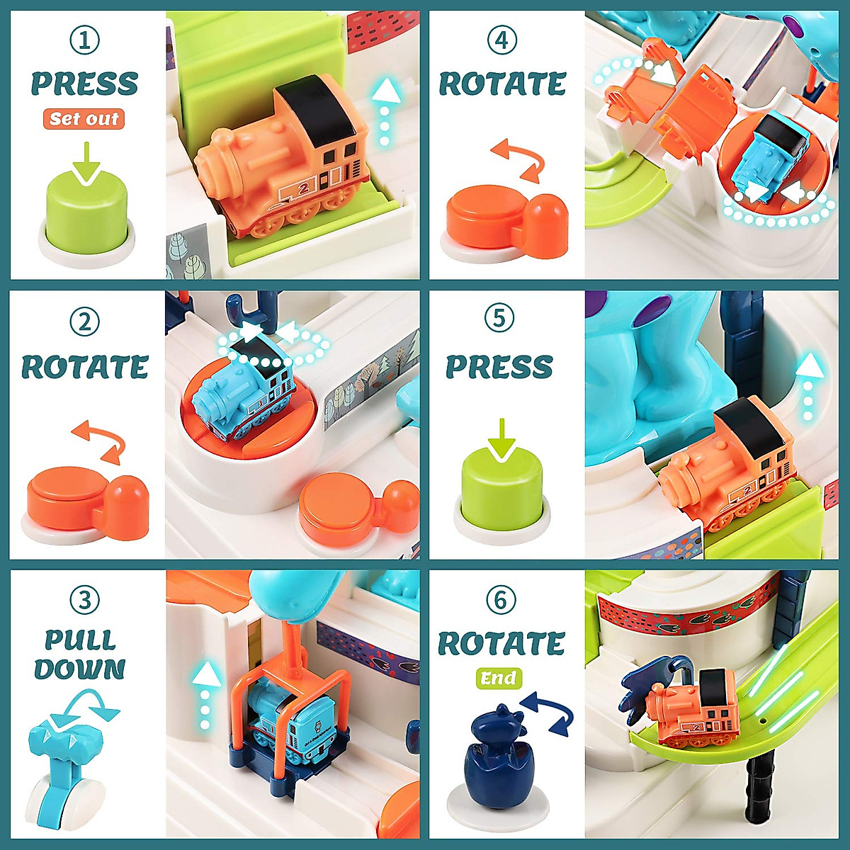 iPlay, iLearn Kids Train Race Track Play Set, Toddler Dinosaur Ramp Vehicle Toys, Car Adventure Indoor Game, Educational Learning Birthday Gift for Age 3 4 5 6 7 Year Old Boys Girls Children Preschool