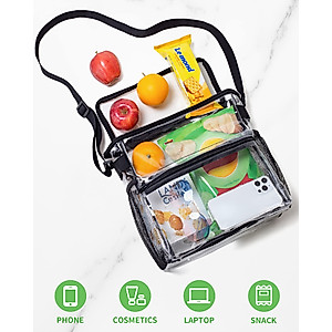 Vorspack Clear Tote Bag - Clear Bag Stadium Approved 12x12x6 Clear Lunch Bag Clear Crossbody Bag for Sports Events Concerts Work College - Black