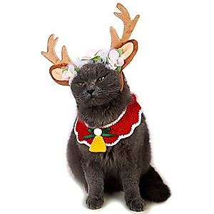Impoosy Dog Christmas Hat Pet Reindeer Antlers Costume with Christmas Bandanas Puppy Deer Headband Accessories (L)