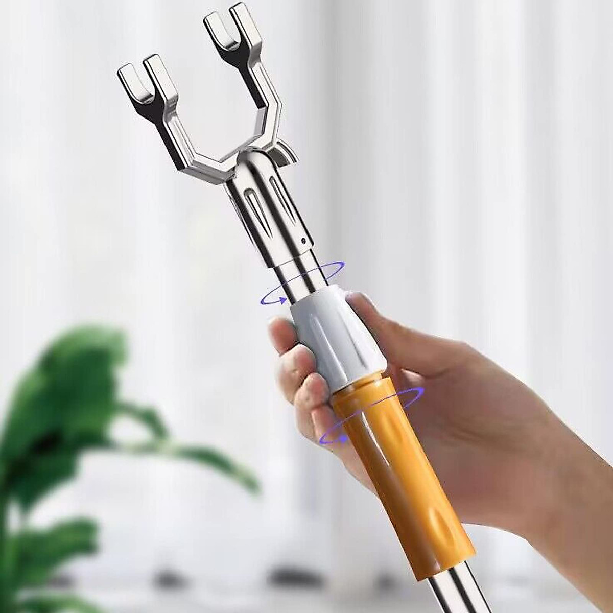 Reach Pole with Hook, 64" Extended Steel Clothes Garmant Hook Long Pole for High Reach without Step Ladder