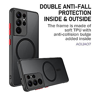 AoliAo7 Galaxy S21 Ultra Magnetic Case Compatible with Magsafe Wireless Chager, Anti-Fingerprints Black Semitransparent Screen & Camera Protection Shockproof Case for Galaxy S21 Ultra[S Pen Works]