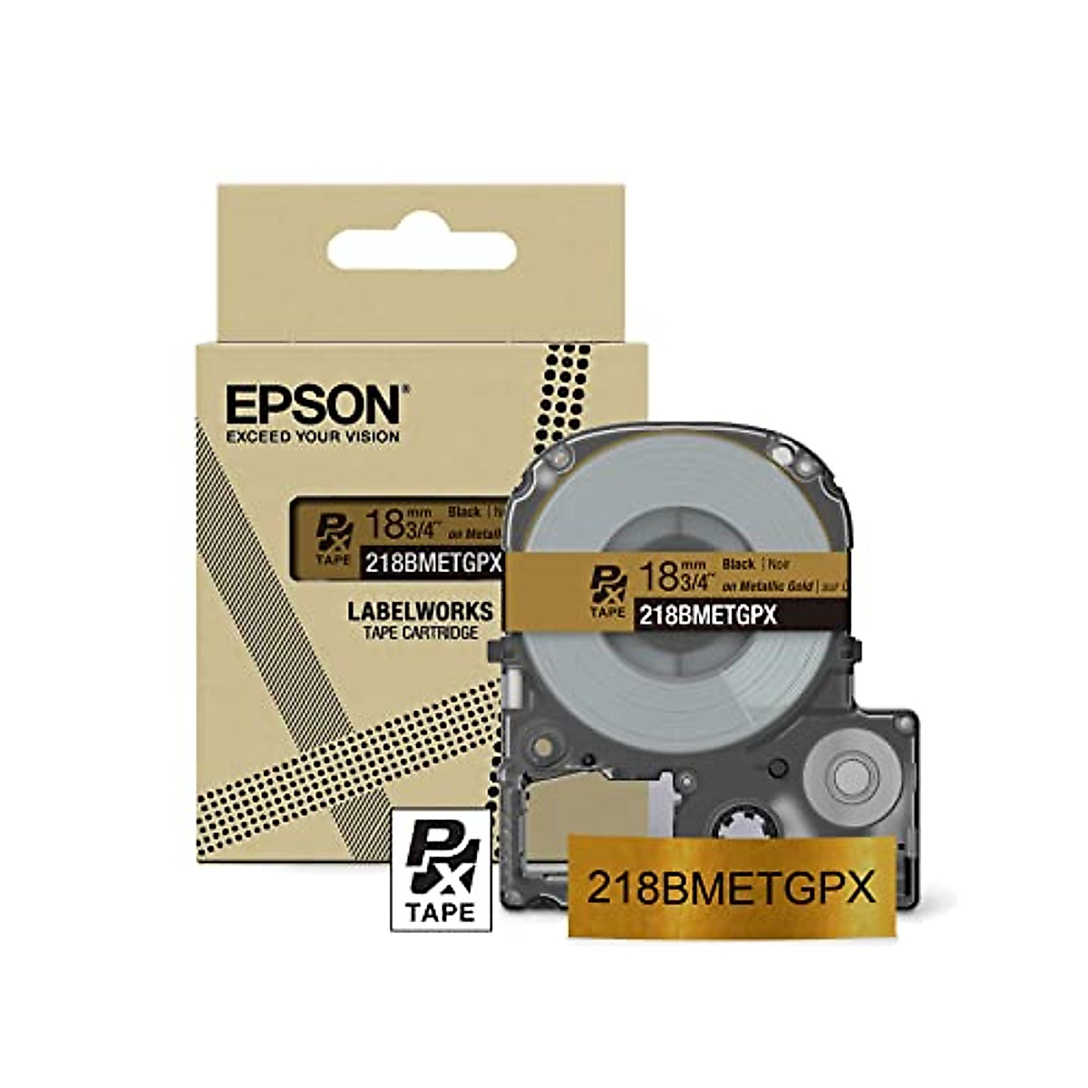 LABELWORKS Epson LW-C610PX Go for Gold Bundle – Label Maker and Gold Tapes, Gold on Black, Gold on Clear, Gold Ribbon & Metallic Gold - LW-C610PX, 224GBPX, 224GCPX, 212RBGPX, 218BMETGPX