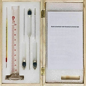Alcohol Hydrometer Accurate 5 Pieces Alcoholmeter Kit 0-100% (ABV) Tralle 0-100 for Spirits Whiskey Moonshine Distilling Liquors Testing with 100ml Glass Test Jar Carry Storage Wood Box