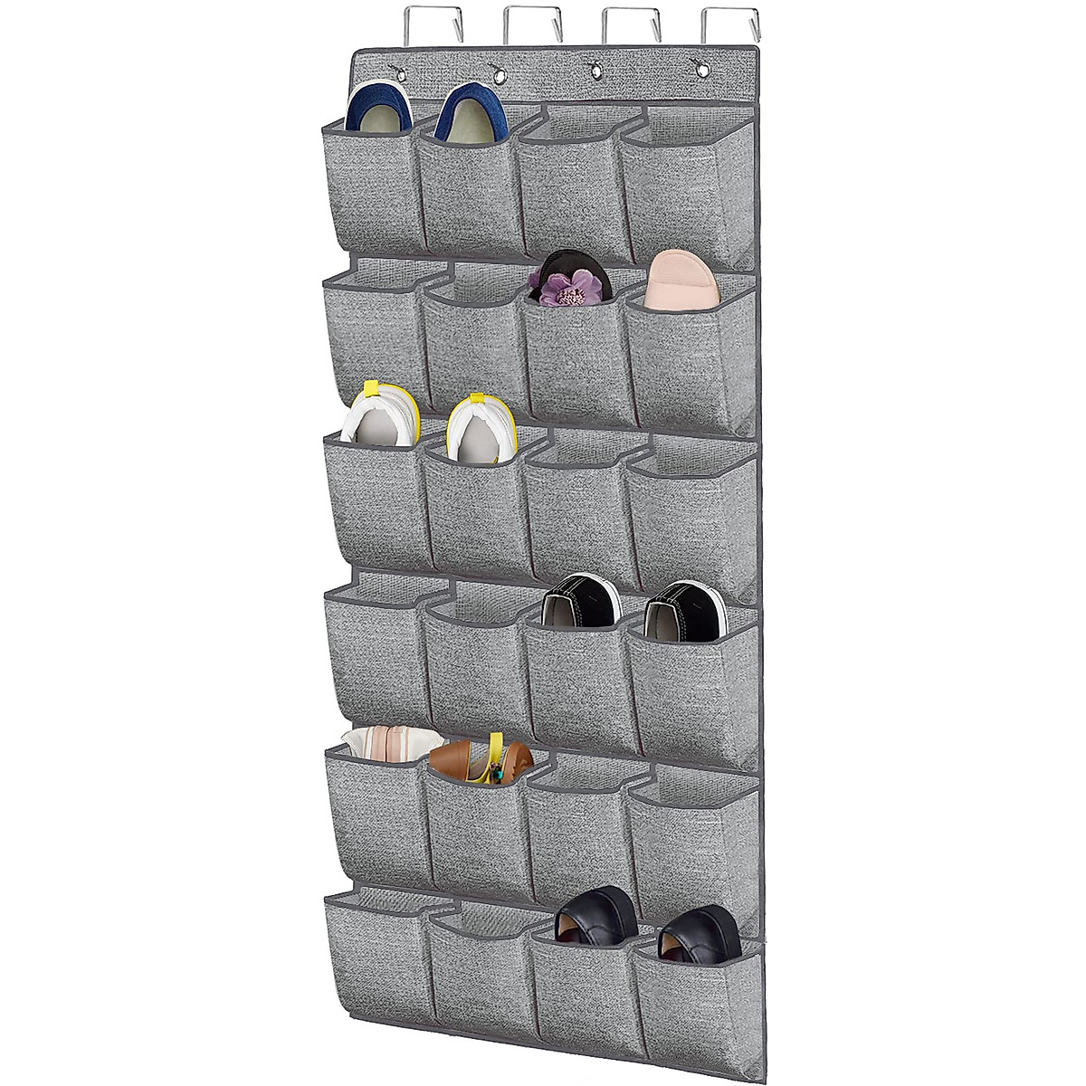 homyfort Over the Door Shoe Organizer,Hanging Shoe Rack Storage Holder with 24 Extra Large Fabric Pockets for Closet,Men Sneakers,Women High Heeled Shoes,Slippers,Grey 61.4''x22''