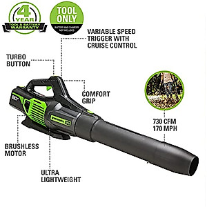 Greenworks Pro 80V (170 MPH / 730 CFM) Brushless Cordless Axial Blower, Tool Only BL80L02