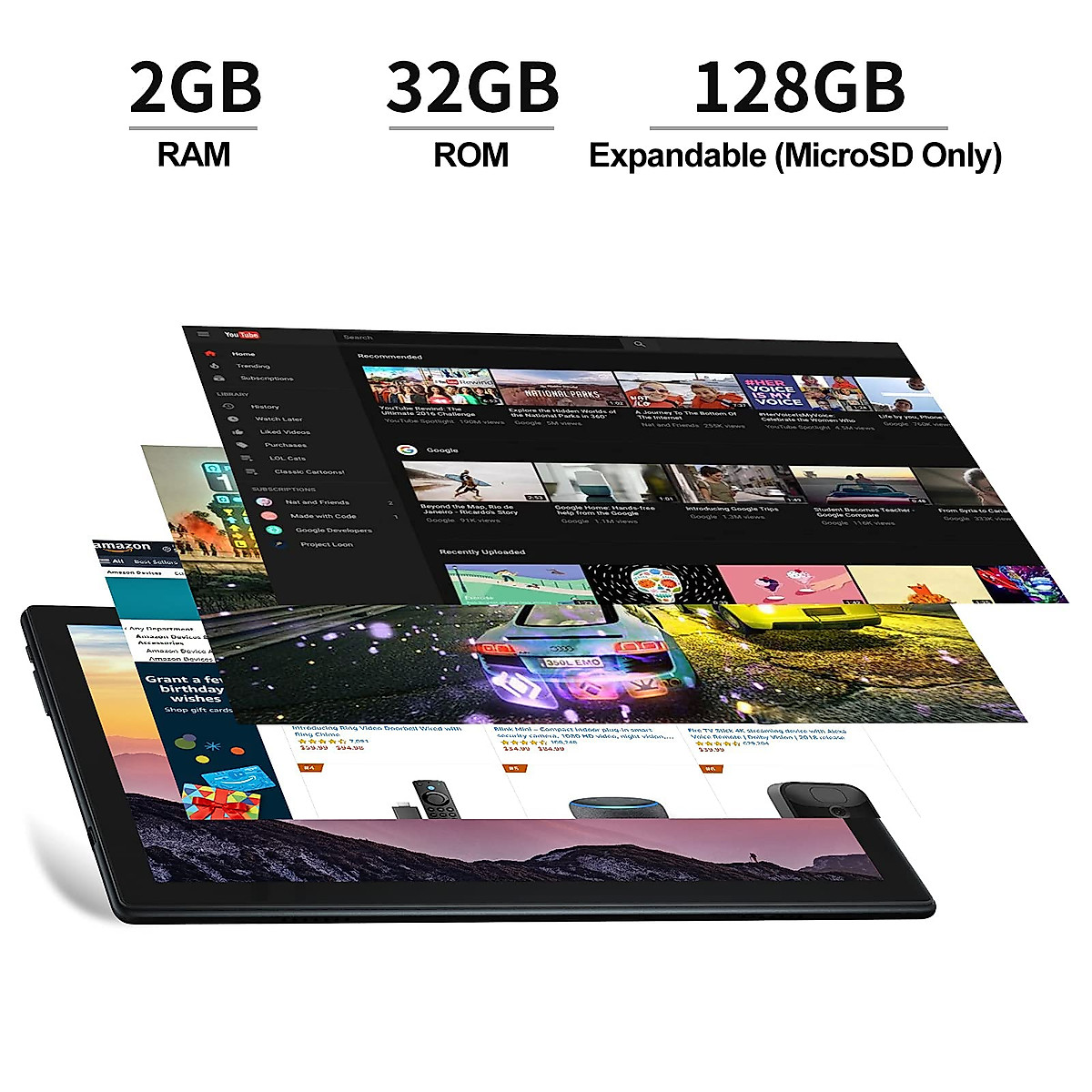 HHC Tablet 10 inch Android Tablets, 5G/2.4G WiFi Tablets with Touch Screen, Octa-Core Processor, 2GB+32GB Storage, HD IPS Display, 6000mAh Battery, Dual Cameras, GPS, Bluetooth 5.0 Black