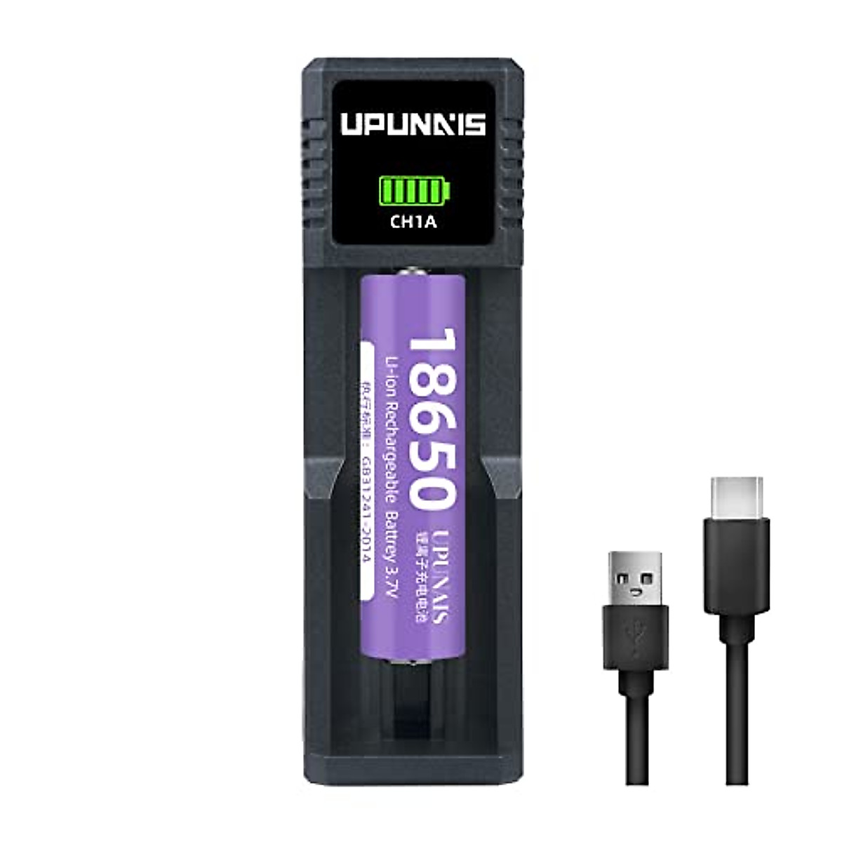 18650 Battery Charger, Suitable for li-ion Battery 18650 20700 10440 14500 18500 16340 17500 26650 Batteries Charger, Type C Single Bay Rechargeable Battery Charger