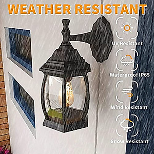 Pia Ricco Outdoor Wall Lights, Textured Black Exterior Light Fixtures with Clear Glass Shade, Waterproof Front Porch Lighting, Modern Sconces Lantern for Outside, House, Garage, E26 Socket, ETL Listed