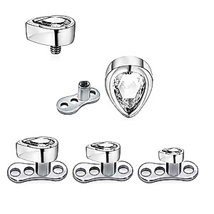 Piercingpops 8Pcs 14g Stainless Steel Cubic Zirconia/Opal Dermal Anchor Tops and Base Microdermals for Body Piercing (8PCS-4mmTop)