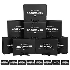 8Pack Groomsmen Proposal Box with Card (7 Groomsmen Boxes,1 Best Man Box) , 10.6×7.9×3.1 Inch Groomsmen Gift Box with Ribbon, Will You Be My Groomsman Box, Wedding Gift Box for Groomsmen Proposal Gift