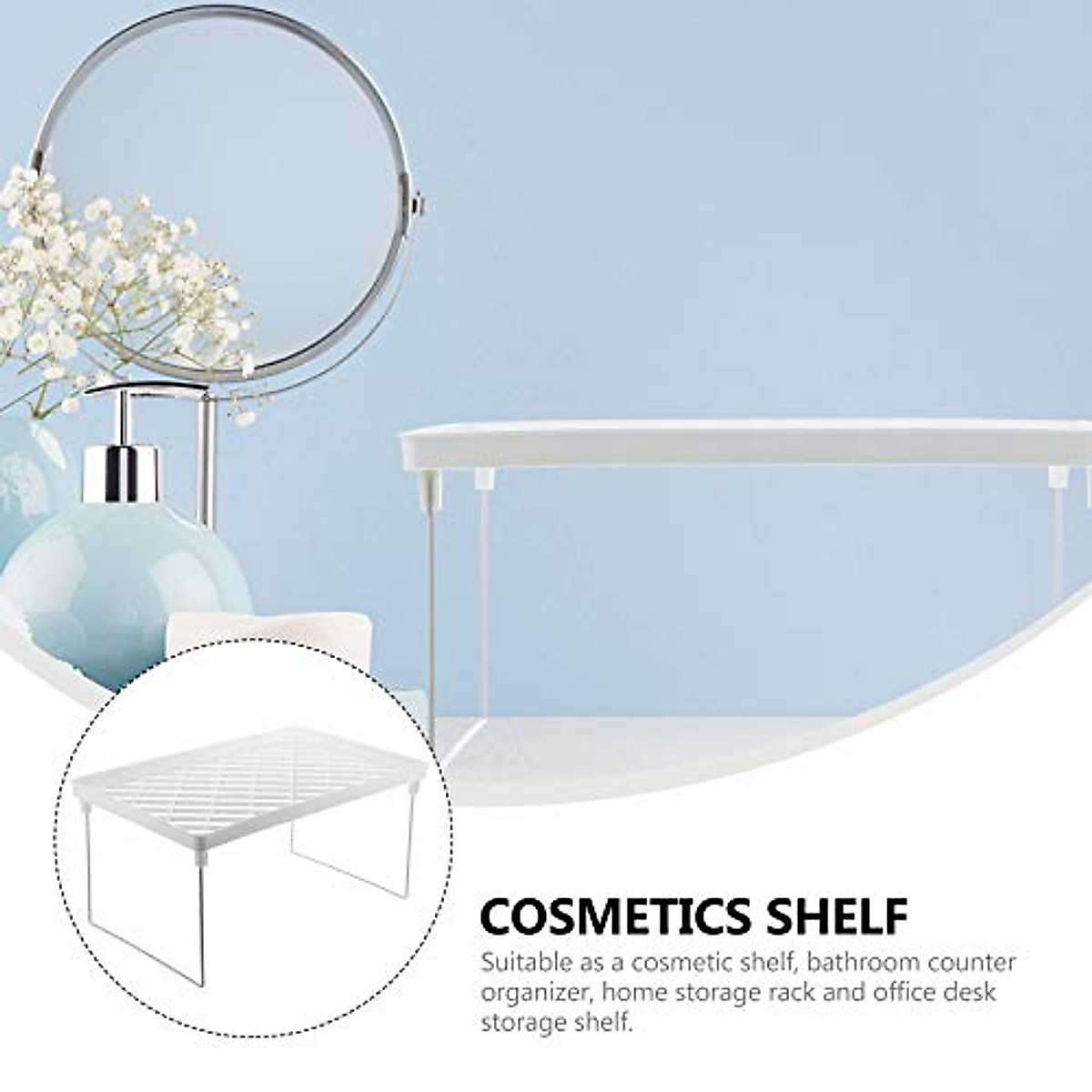 DOITOOL Foldable Cabinet Storage Rack Cosmetic Makeup Shelf Bathroom Countertop Organizer Kitchen Counter Storage Shelves Office Desktop Stationery Rack