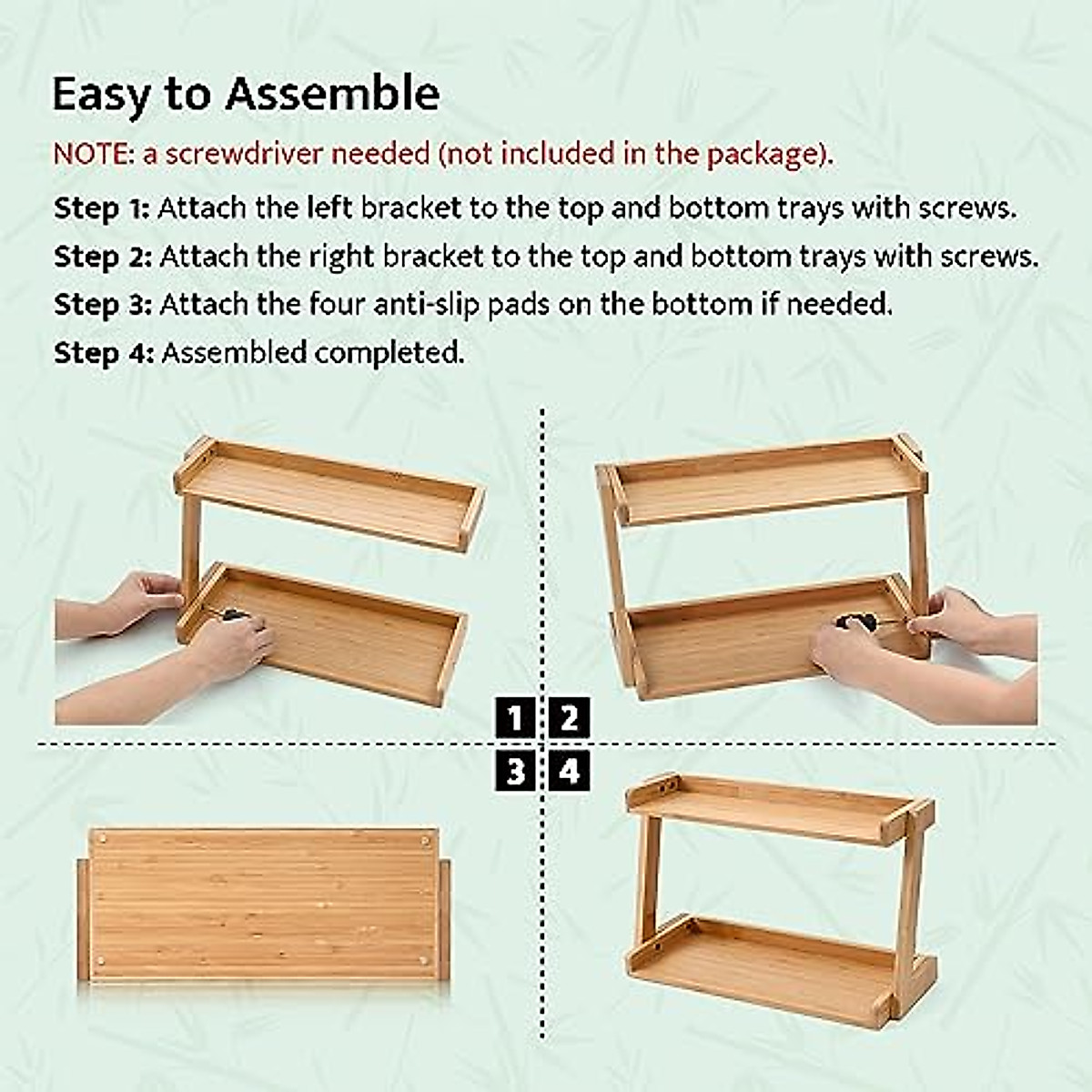 2 Tier Bathroom Organizer Countertop, Bamboo Wooden Bathroom Counter Organizer, 2 Tier Bamboo Tray, Kitchen Counter Organizer