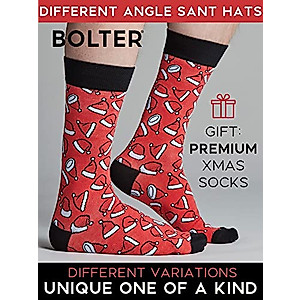 Bolter 6 Pack Men's Christmas Socks Crew Height Dress Socks (Medium, Xmas Party)