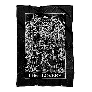 The Lovers Tarot Card Throw Blanket - Grim Reaper Gothic Couple Valentines Day Halloween Home Decor (Black & White) (60" x 50")