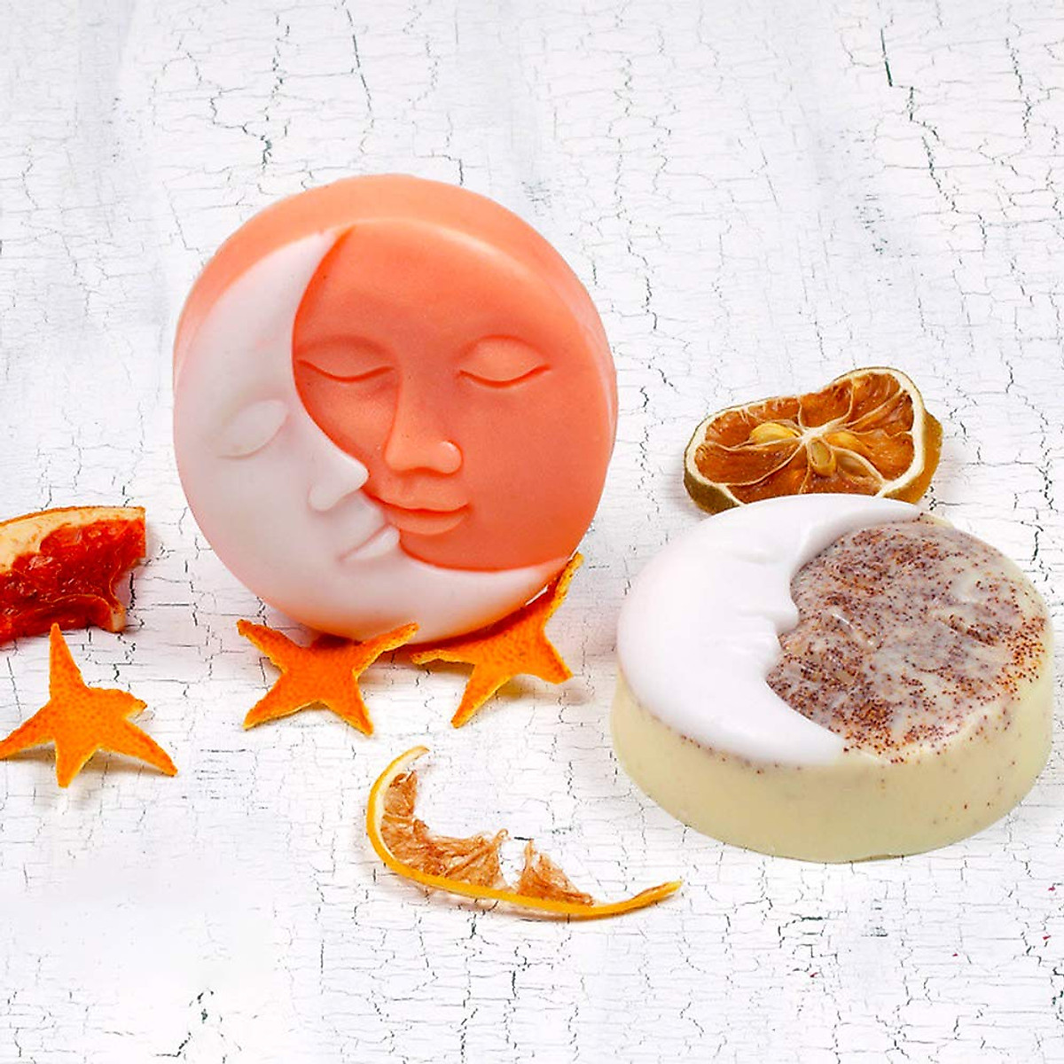 2 Pcs Silicone Soap Molds, Sun & Moon Face Soap Molds for Soap Making, Bath Bomb Molds for Bath Bomb, Chocolate, Candle, Valentine Wedding Gift