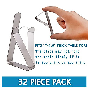32 Pack Tablecloth Clips, Stainless Steel Picnic Table Clips, Rust Proof Table Cloth Clips, Reusable Table Cloth Holders, Premium Table Cover Clamps for Restaurant Wedding Picnic Party Outdoor Dining