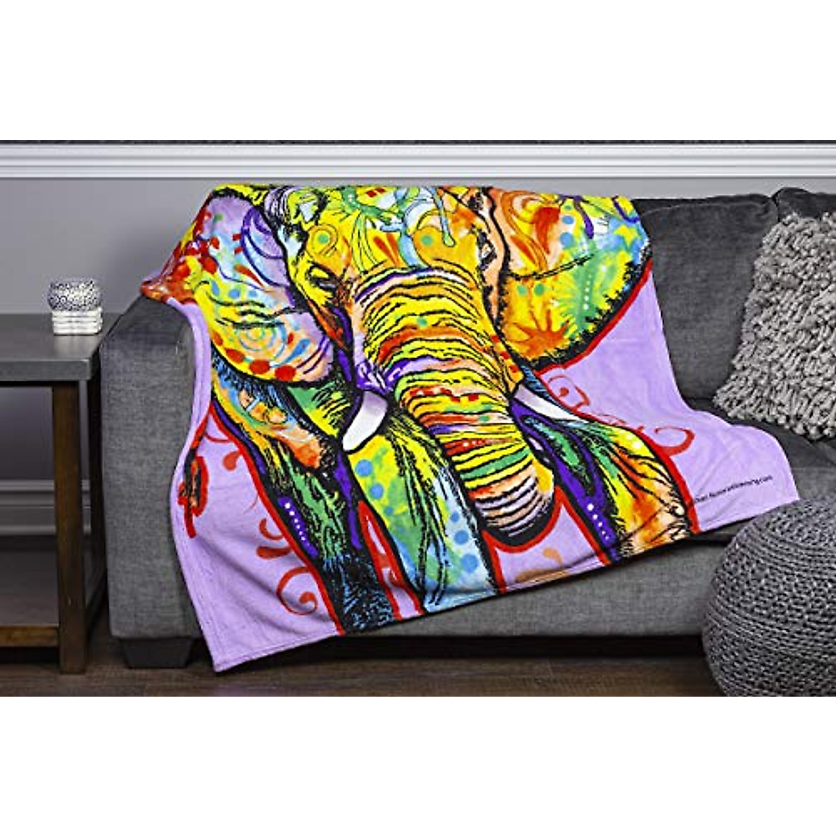 Dawhud Direct Colorful Elephant Fleece Blanket for Bed 50" x 60" Dean Russo Elephant Fleece Throw Blanket for Women, Men and Kids Super Soft Plush Elephant Blanket Throw Blanket for Elephant Lovers
