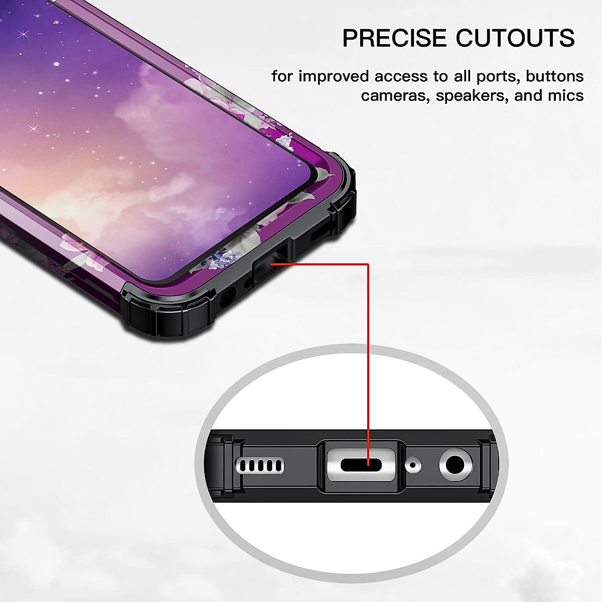 LONTECT for Galaxy A03S Case Floral Shockproof Rugged Heavy Duty 3 in 1 Hybrid Sturdy High Impact Protective Cover Case for Samsung Galaxy A03S 6.5 inch,Purple Flower/Black