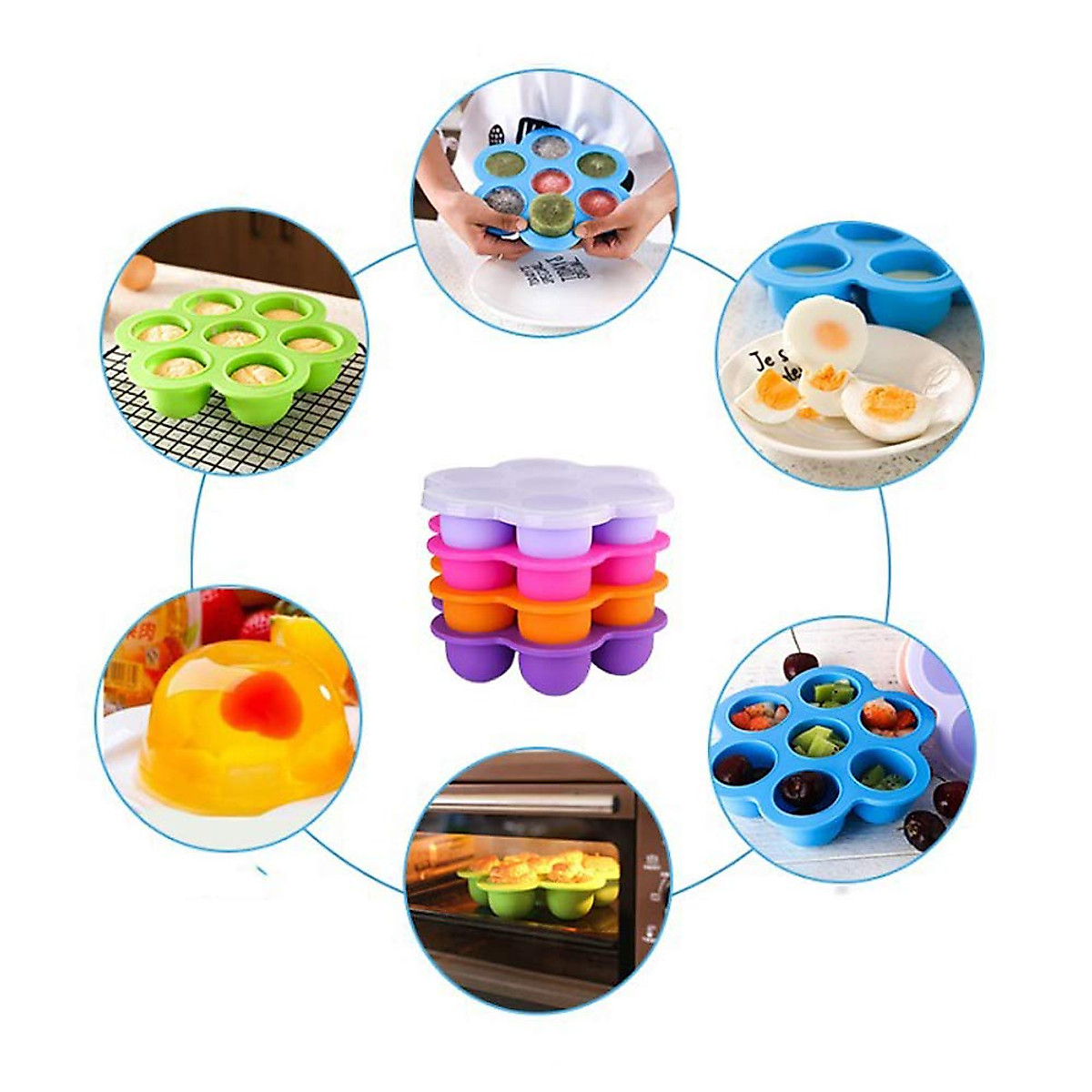 Silicone Egg Bites Molds with Lid for Instant Pot, 2 Packs (For 3qt (6.3"x6.3"x1.6"), Blue+Green)