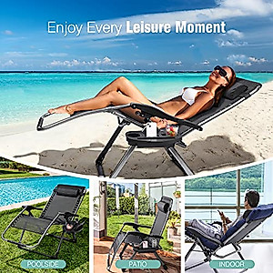Raynesys Zero Gravity Chair, Premium Adjustable Reclining Patio Lounge Chair Lawn Recliner with Detachable Cushion, Side Table and Headrest for Indoor Outdoor, Supports Over 440lbs, Black+Blue
