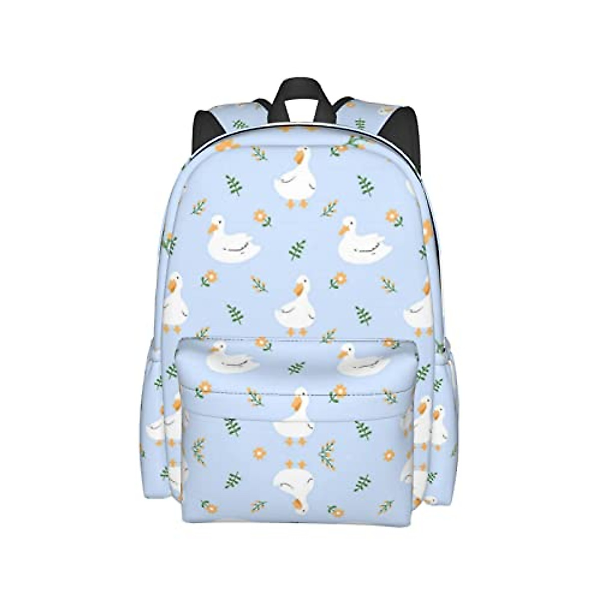 Duck and flower on the blue background Adult Leisure Backpack Student Backpack Laptop Backpack For women men School Shoulder Bag Bookbag for Travel Daypack halloween decor