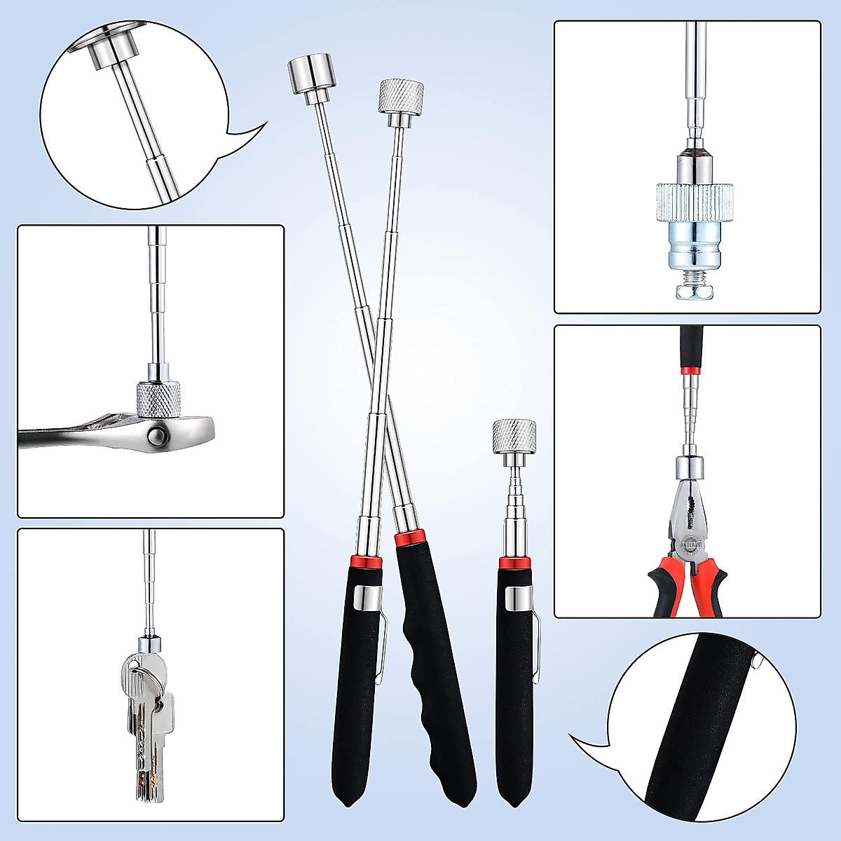 6 Pieces Telescoping Magnet Tools, Extendable Telescopic Magnetic Pick up Tools Viewable Extendable Magnet Stick for Father's Day Birthday 1.5 Lb/ 3 Lb/ 5 Lb/ 10 Lb/ 15 Lb/ 20 lb