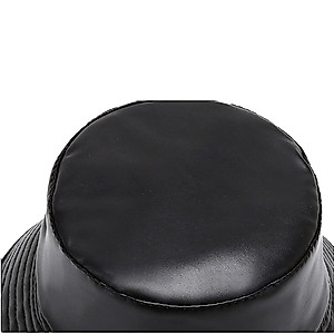 Unisex Retro Fashion PU Leather Bucket Hat Reversible Solid Trendy Sun Hat for Men Women