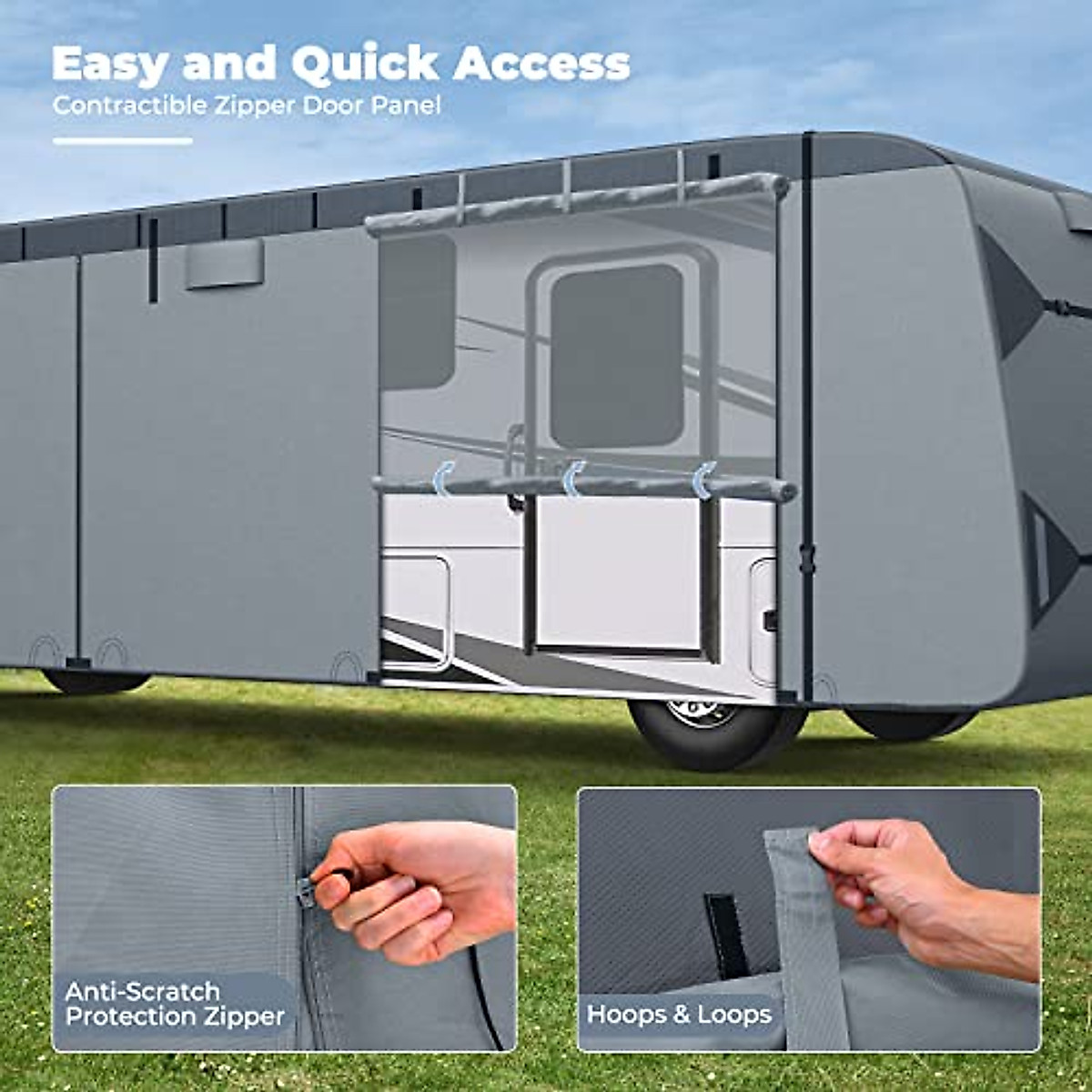 RVMasking 7 Layers top Class A RV Cover Rip-Stop Waterproof Camper Cover Fits 34'1''-37' Motorhome - Anti-UV Windproof Breathable with 4 Tire Covers