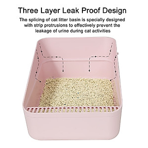 Sfozstra Open Litter Box,Prevent Sand Leakage, Durable High Side Sifting Litter Box for Small Cats,Enclosed,Secure and Odor Litter Box, Removable Litter Box, Easy to Clean(Pink M)